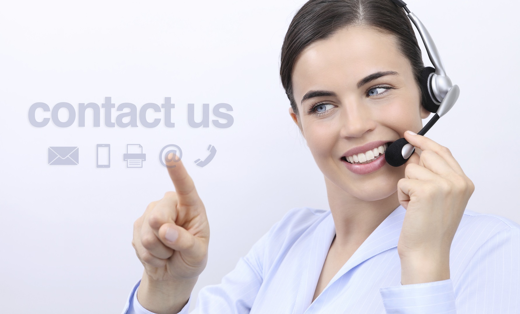contact us, customer service operator woman with headset touch icon - E ...